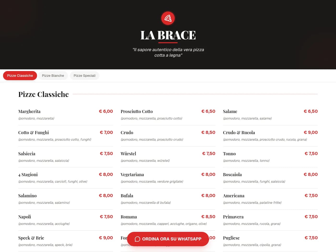 La Brace Digital Menu