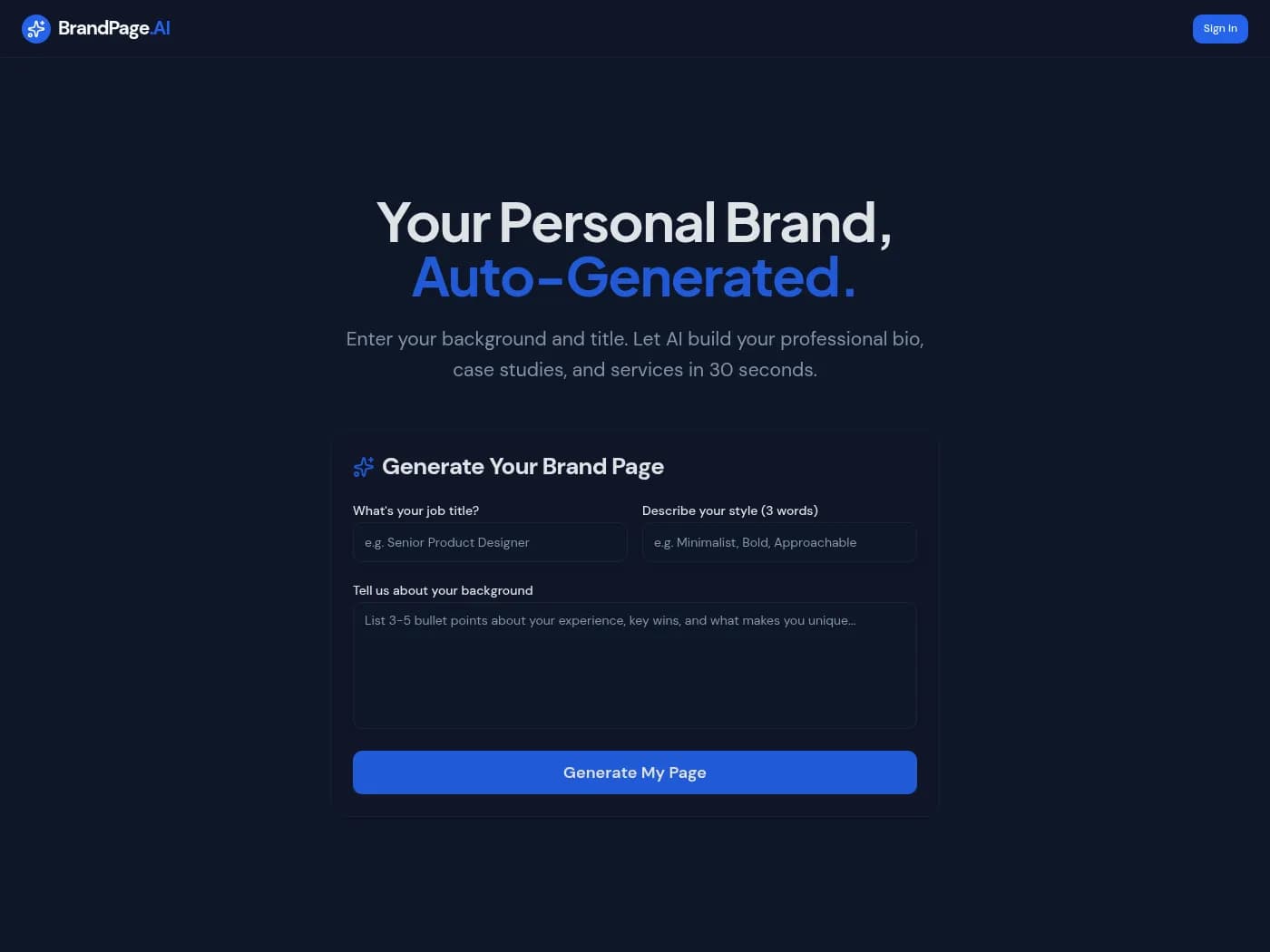 BrandPage AI Generator