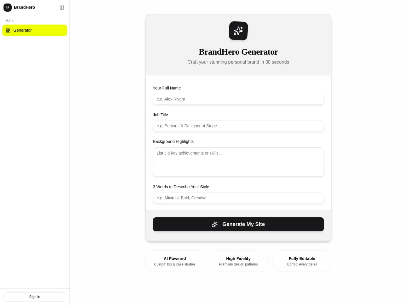 BrandHero Generator