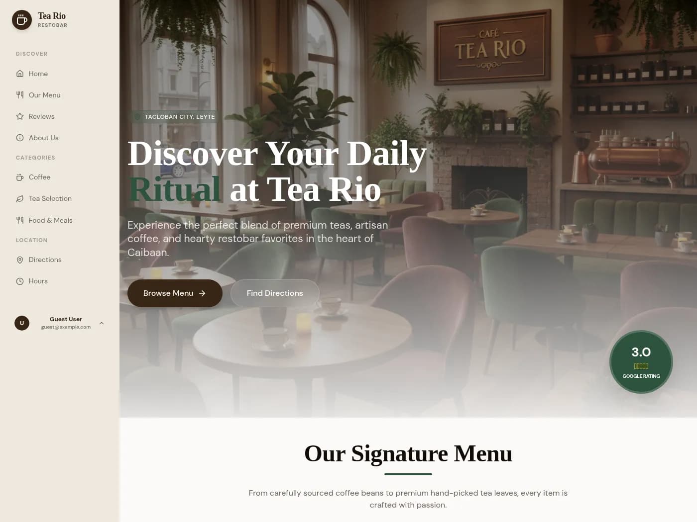 Cafe Tea Rio Web App