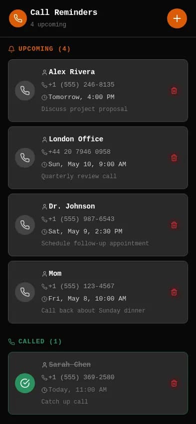 Call Reminder App