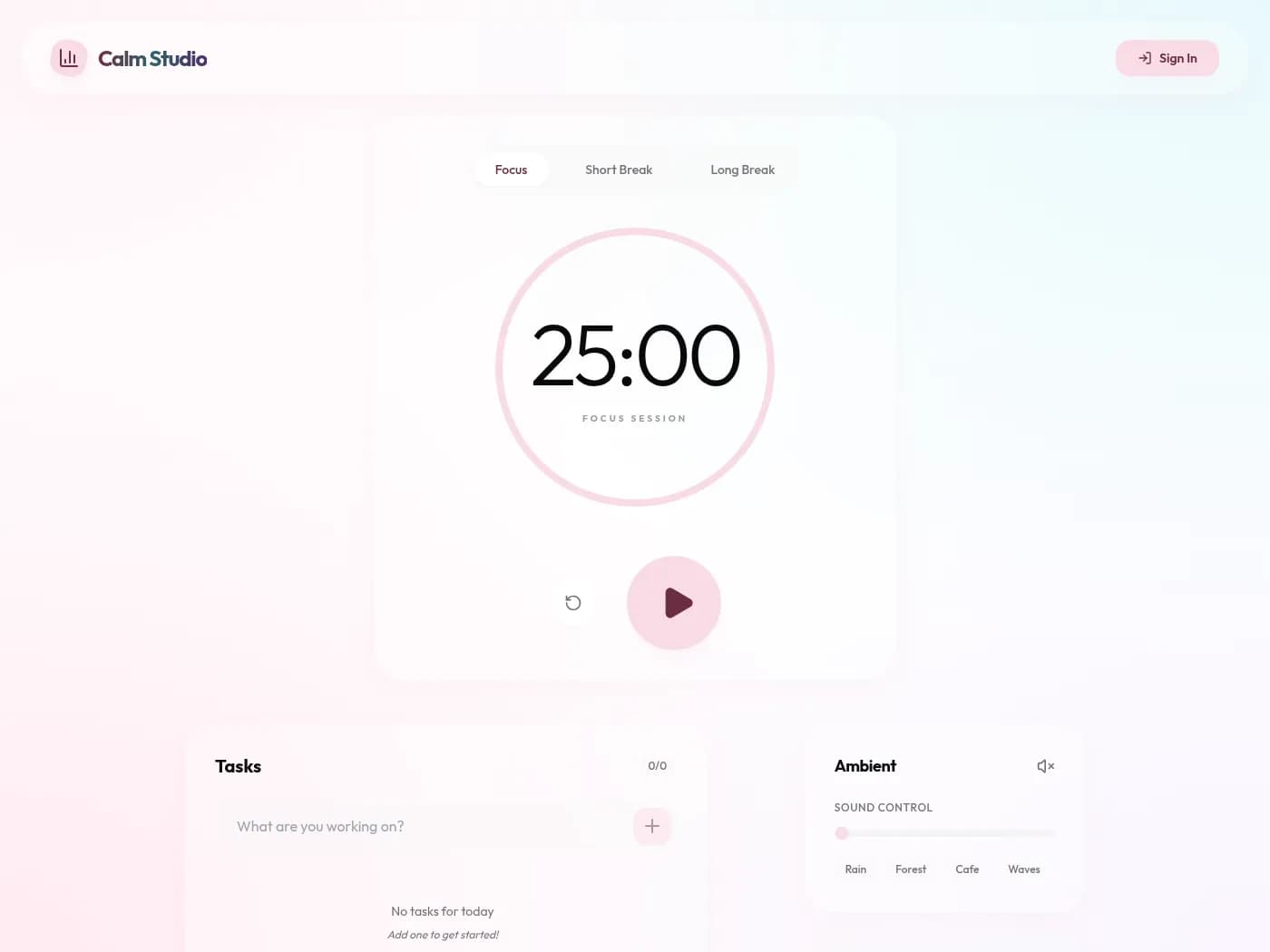 Calm Pomodoro Studio