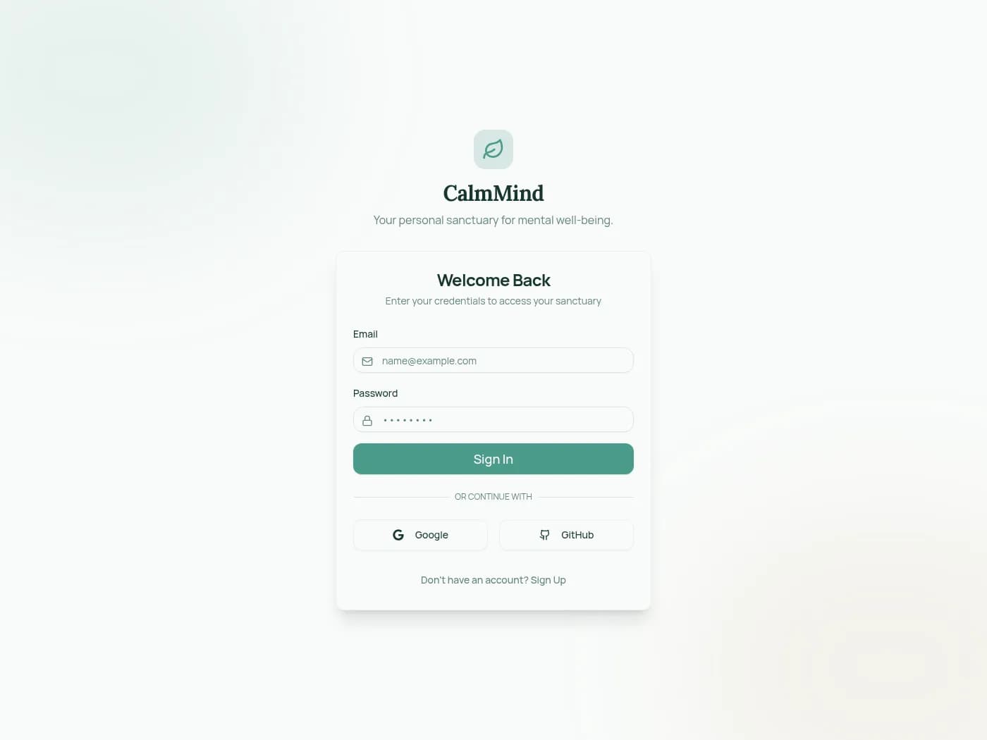 CalmMind Wellness App