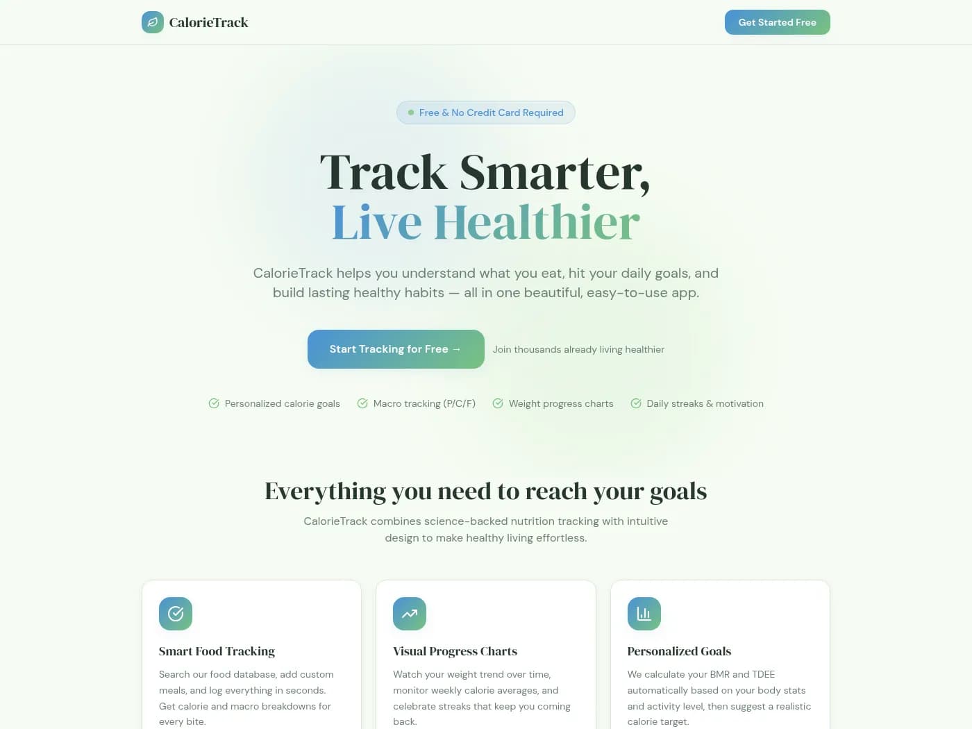 CalorieTrack Landing Page
