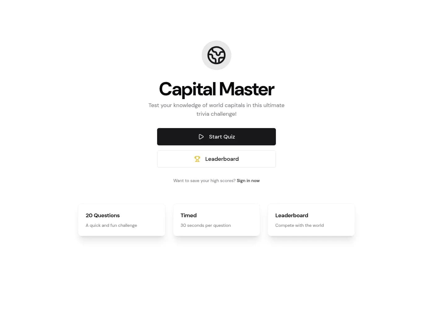 World Capitals Quiz Game