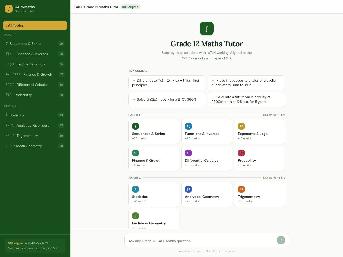 CAPS Math AI Tutor