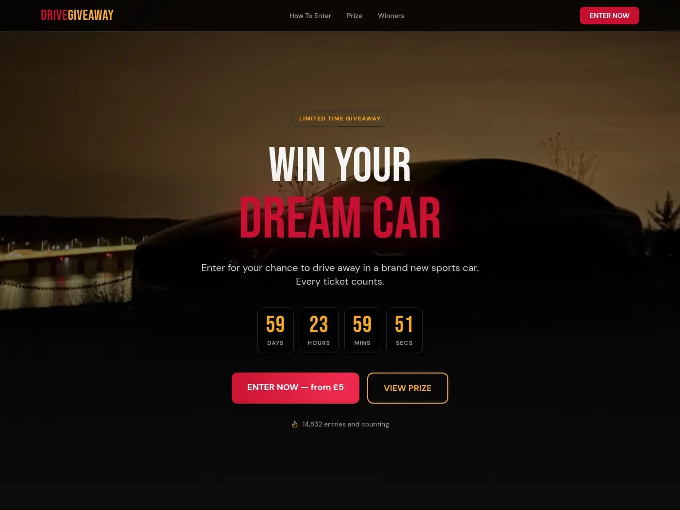 Dream Car Giveaway Page