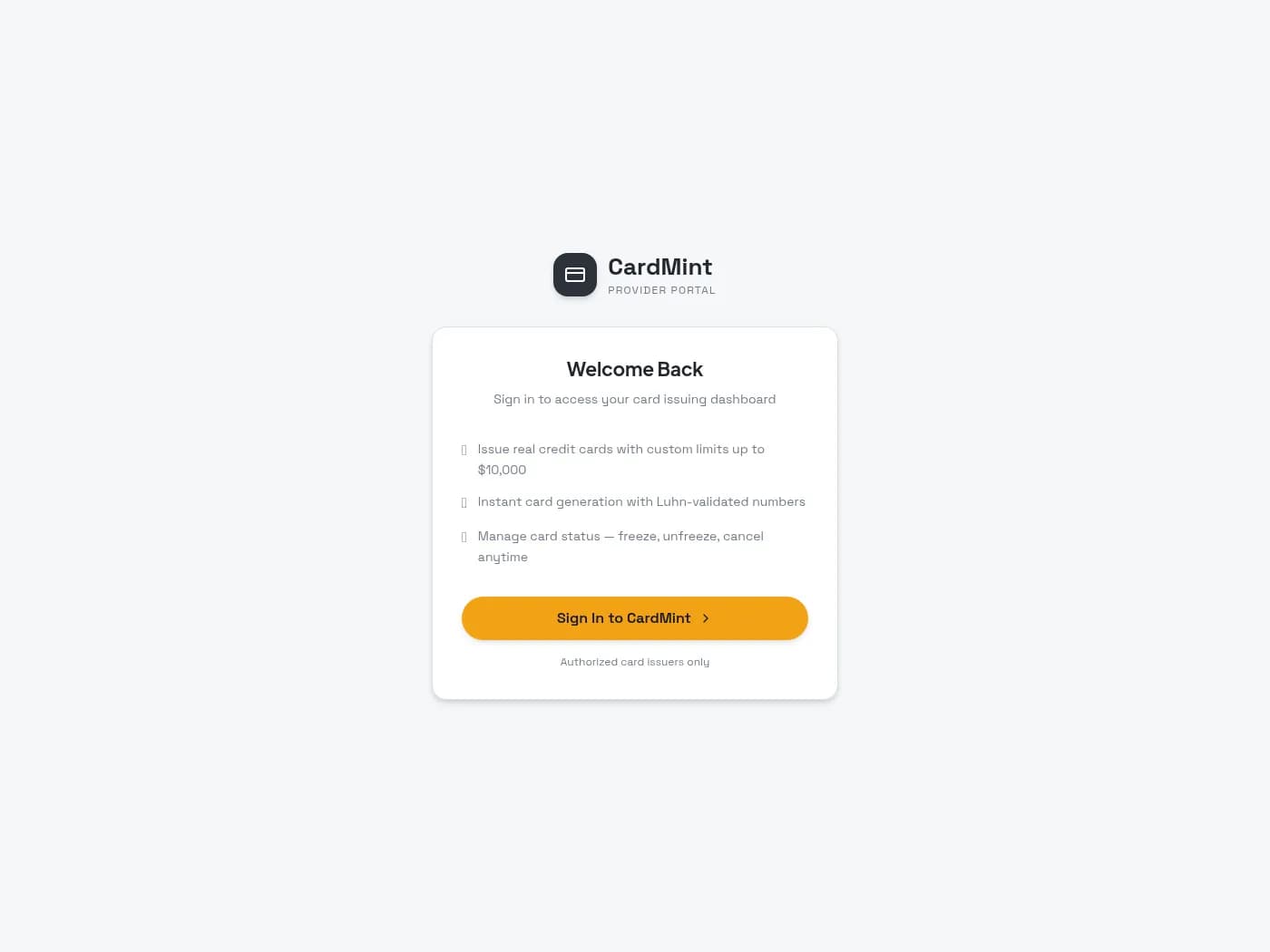 CardMint Provider Portal