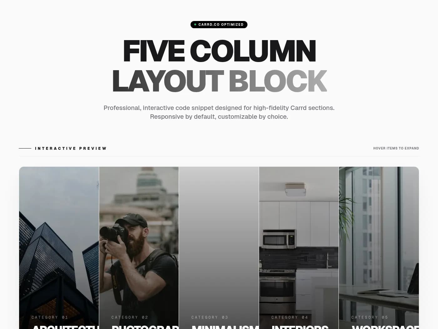 Carrd Five Column Block