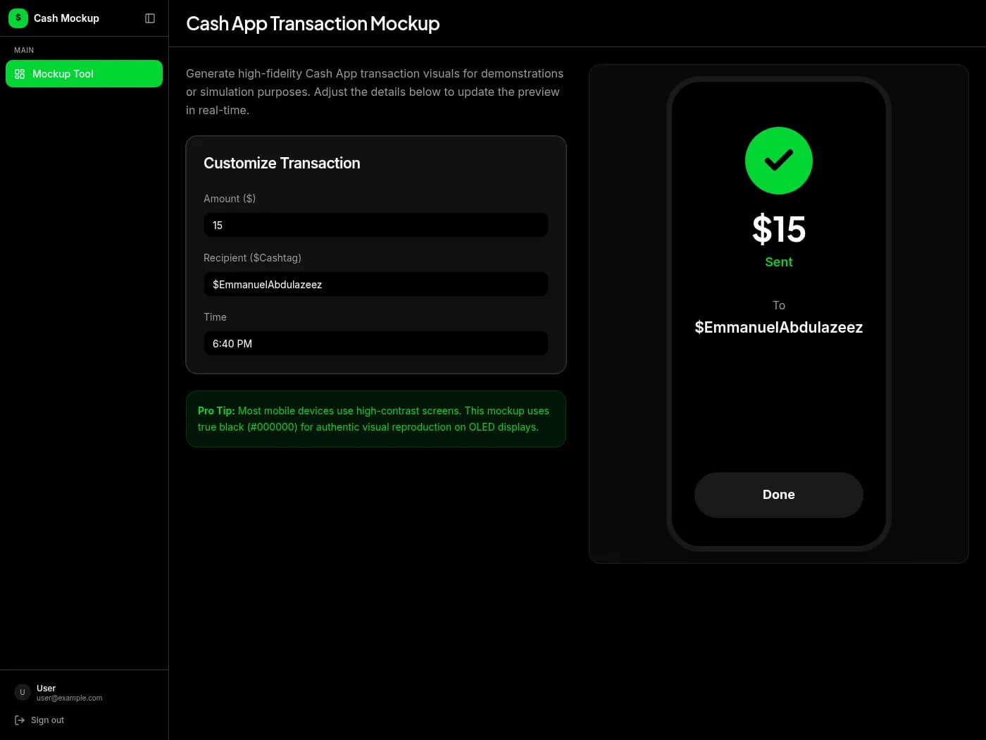 Cash App Mockup Tool