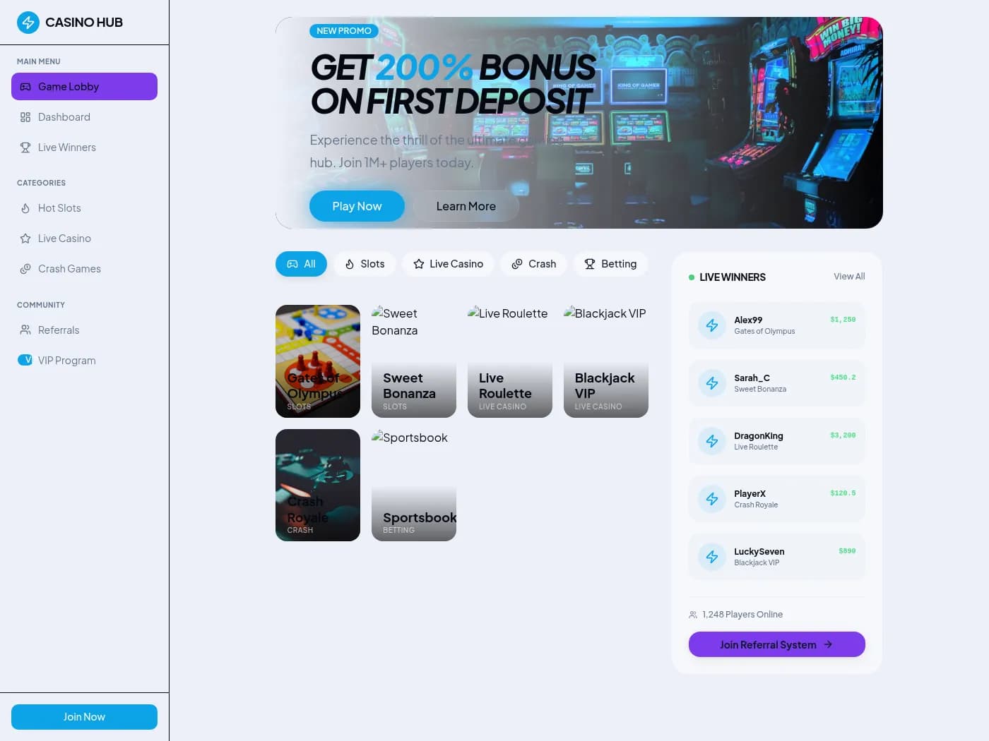 Casino Hub Dashboard