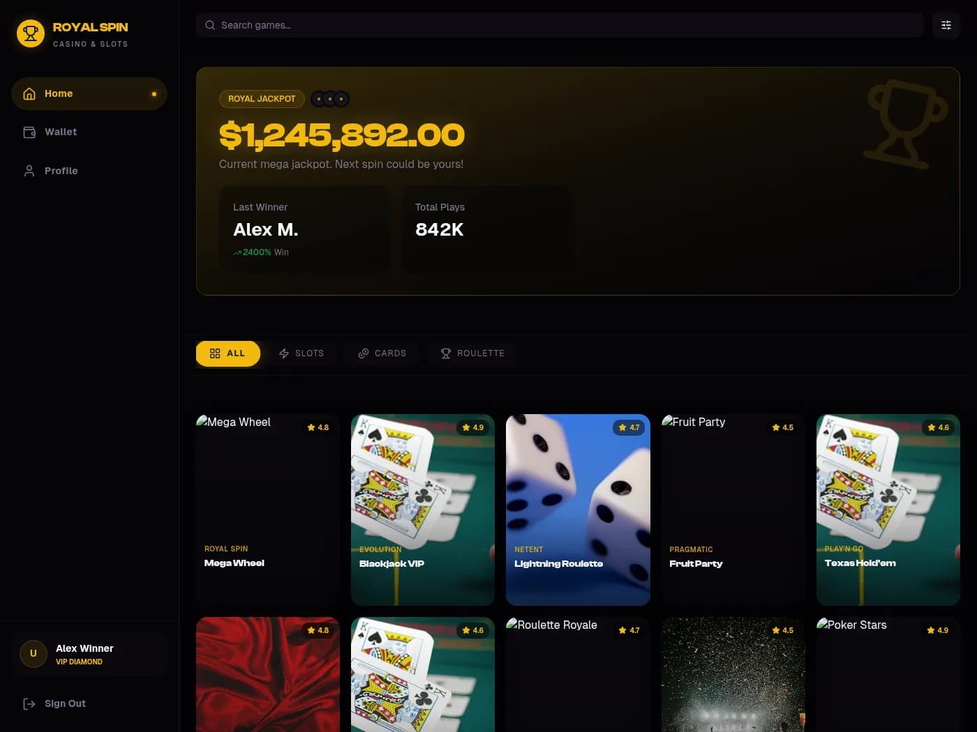 Casino Style Interface
