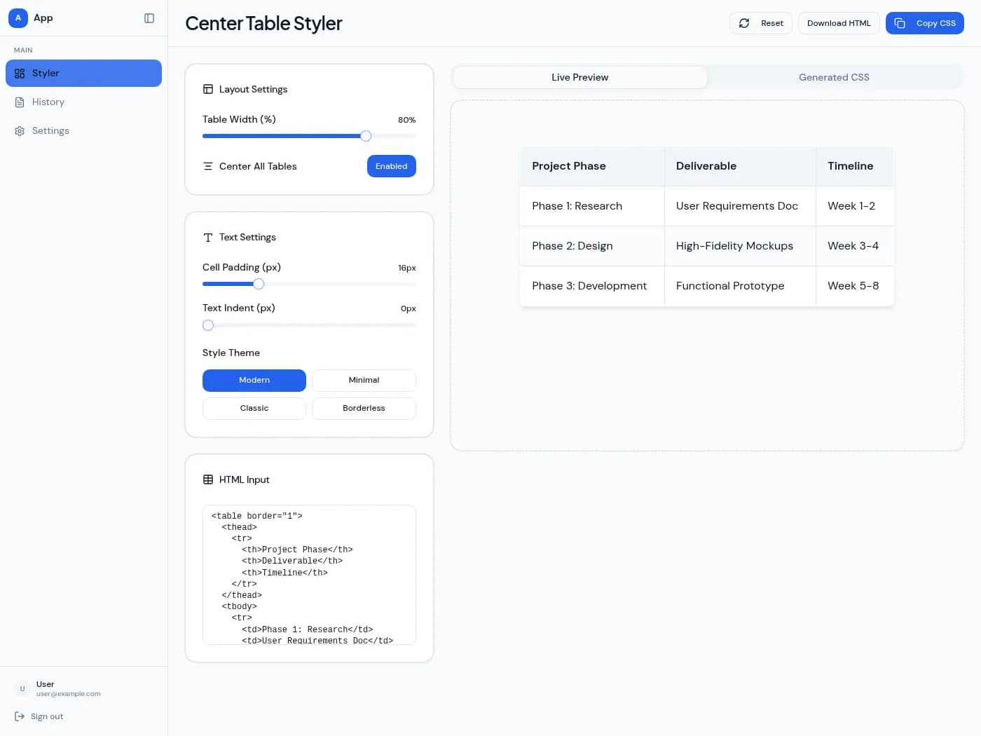 Center Table Styler