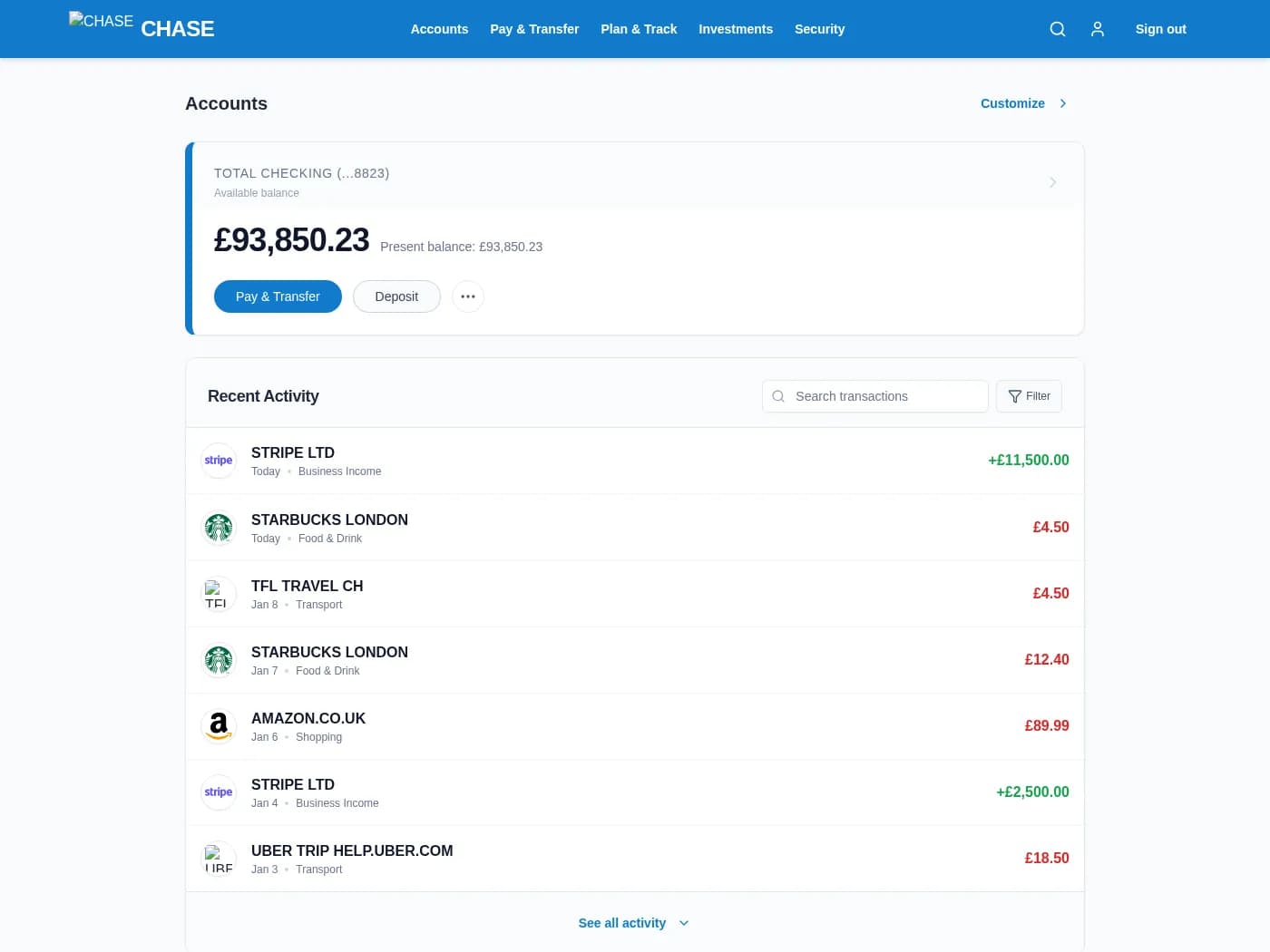 Chase Bank Web Replica