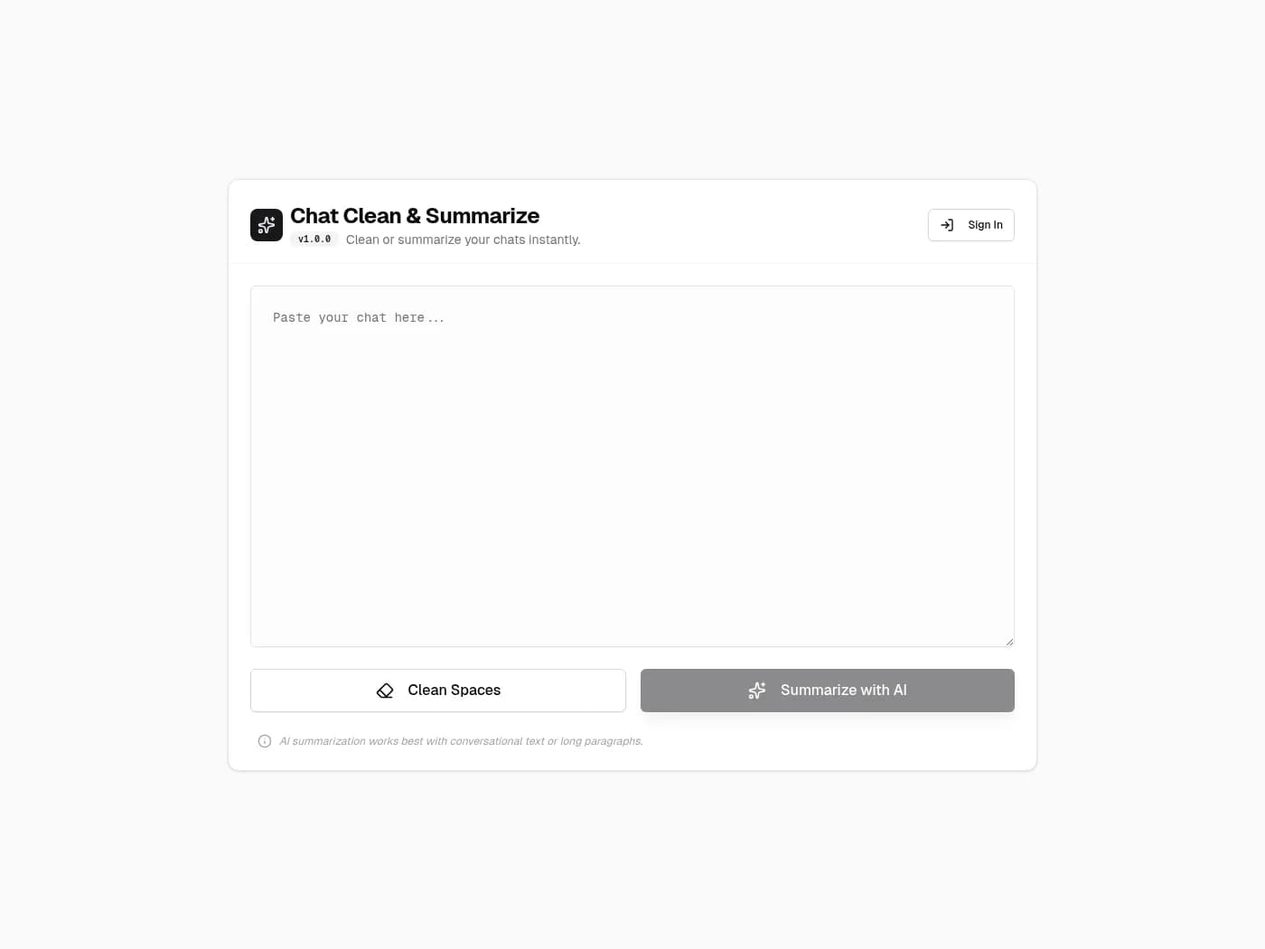 Chat Clean & Summarize