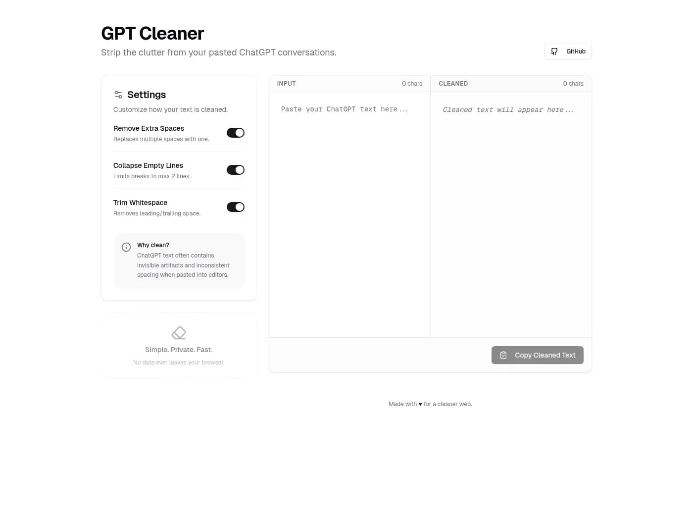 ChatGPT Cleaner Tool