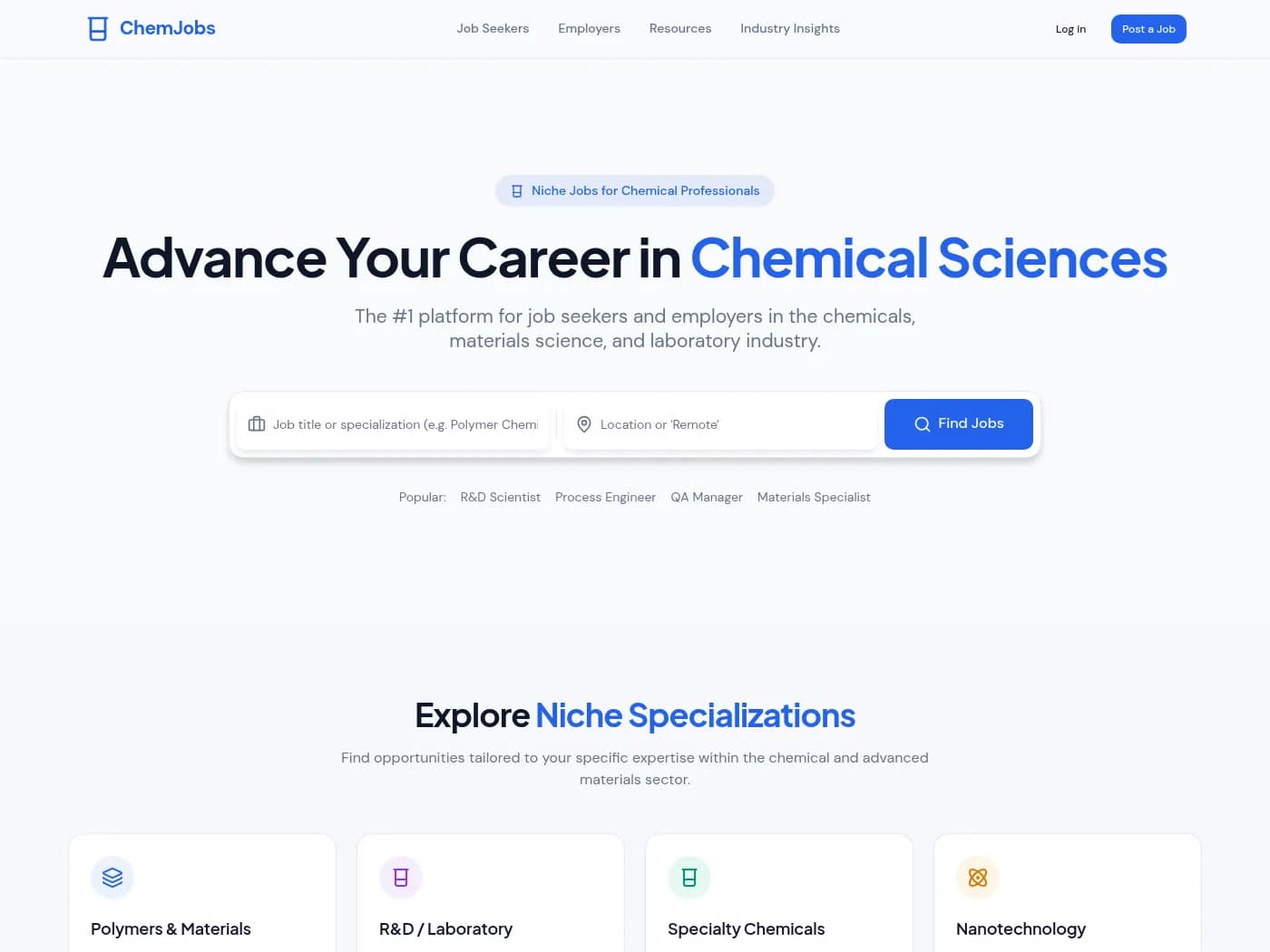 ChemJobs Landing Page