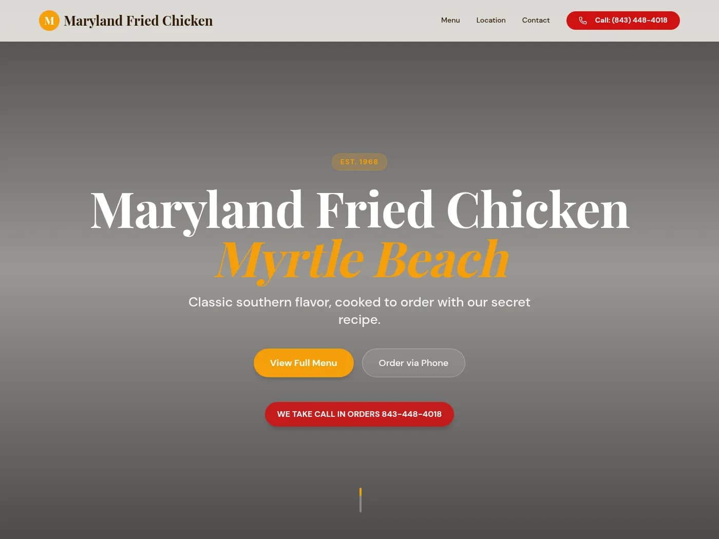 Maryland Chicken Web Menu