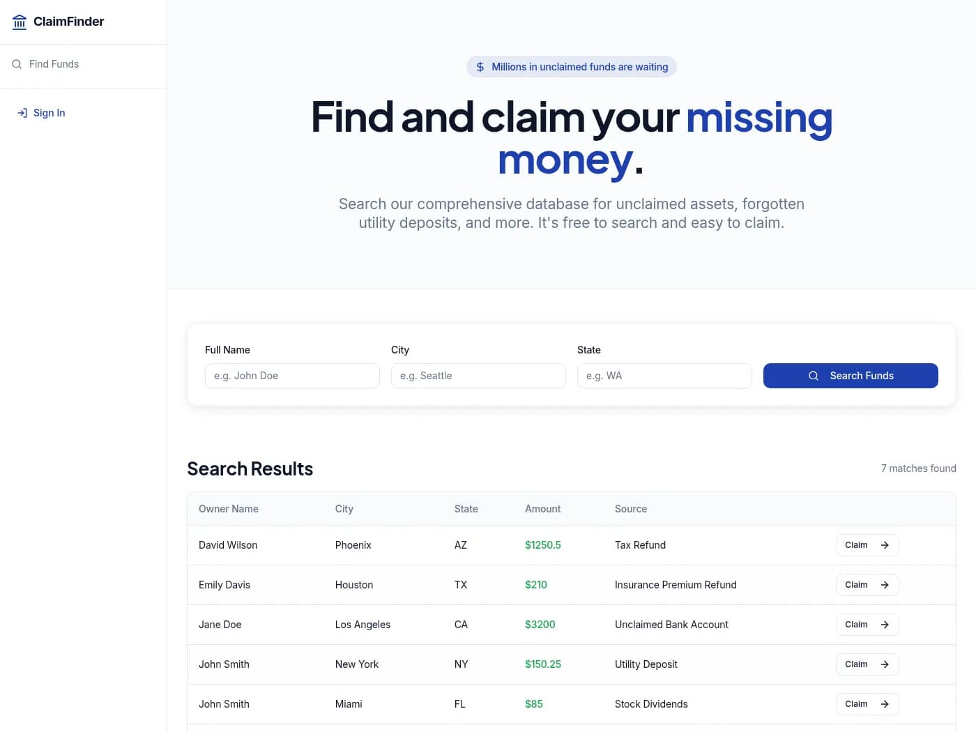 ClaimFinder App