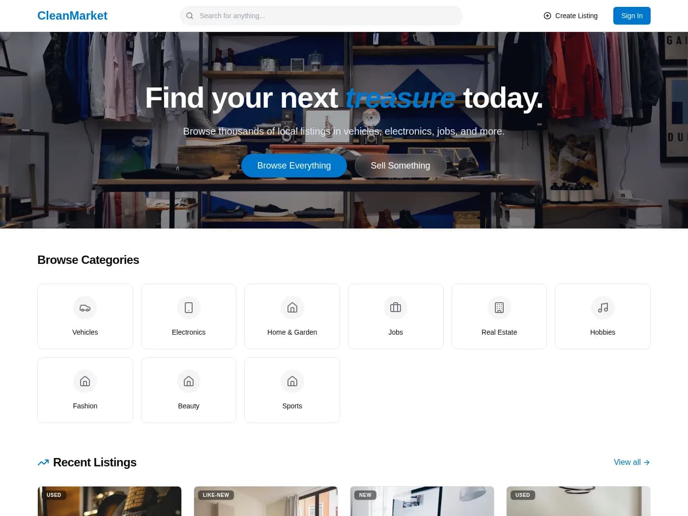 Clean Marketplace Web App