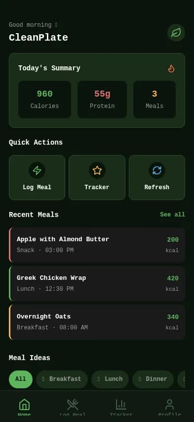 CleanPlate Minimalist Eating App