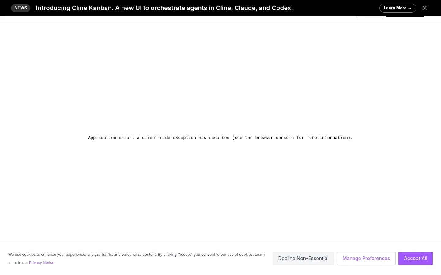 Cline landing page — free open-source AI coding agent for VSCode, extensible and model-agnostic