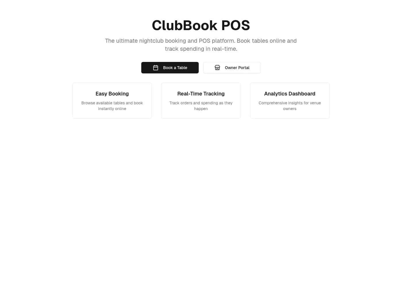 ClubBook POS Platform