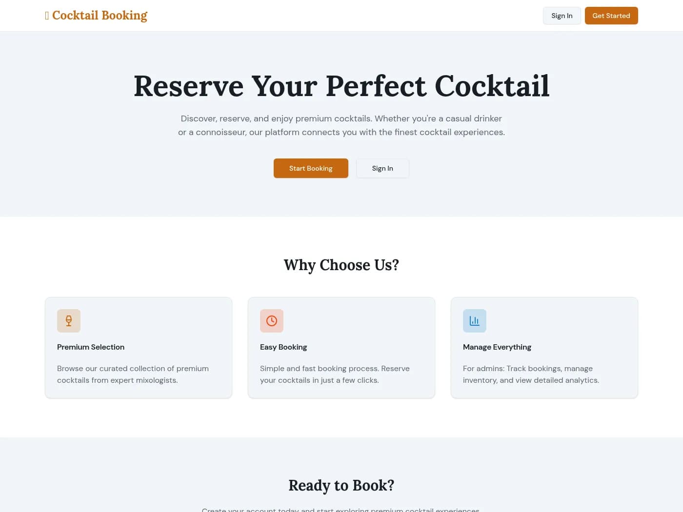 Cocktail Booking Portal