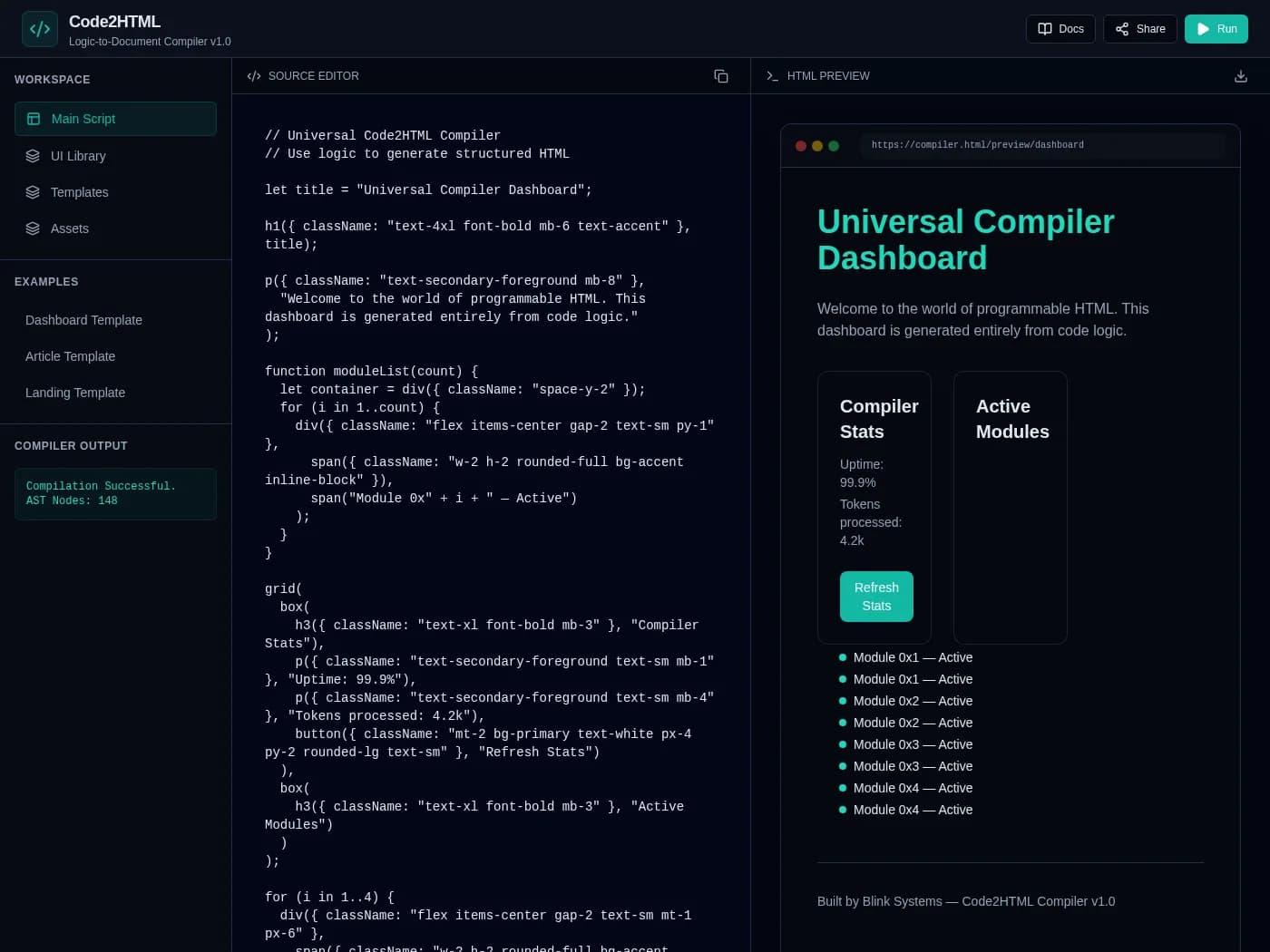Universal Code2HTML Compiler