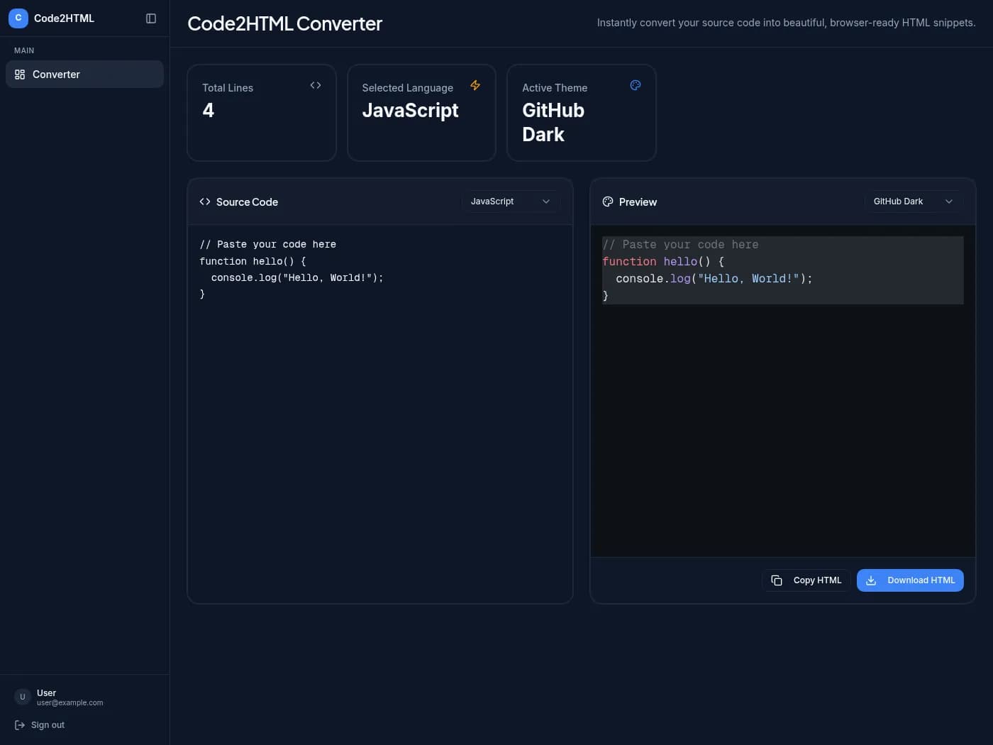 Code2HTML Converter