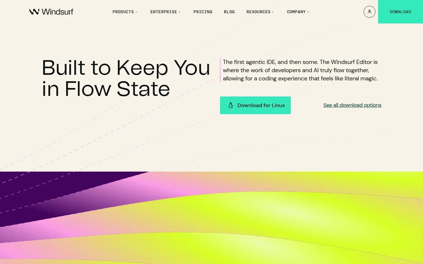 Windsurf by Codeium landing page — AI-powered IDE with autocomplete and code generation