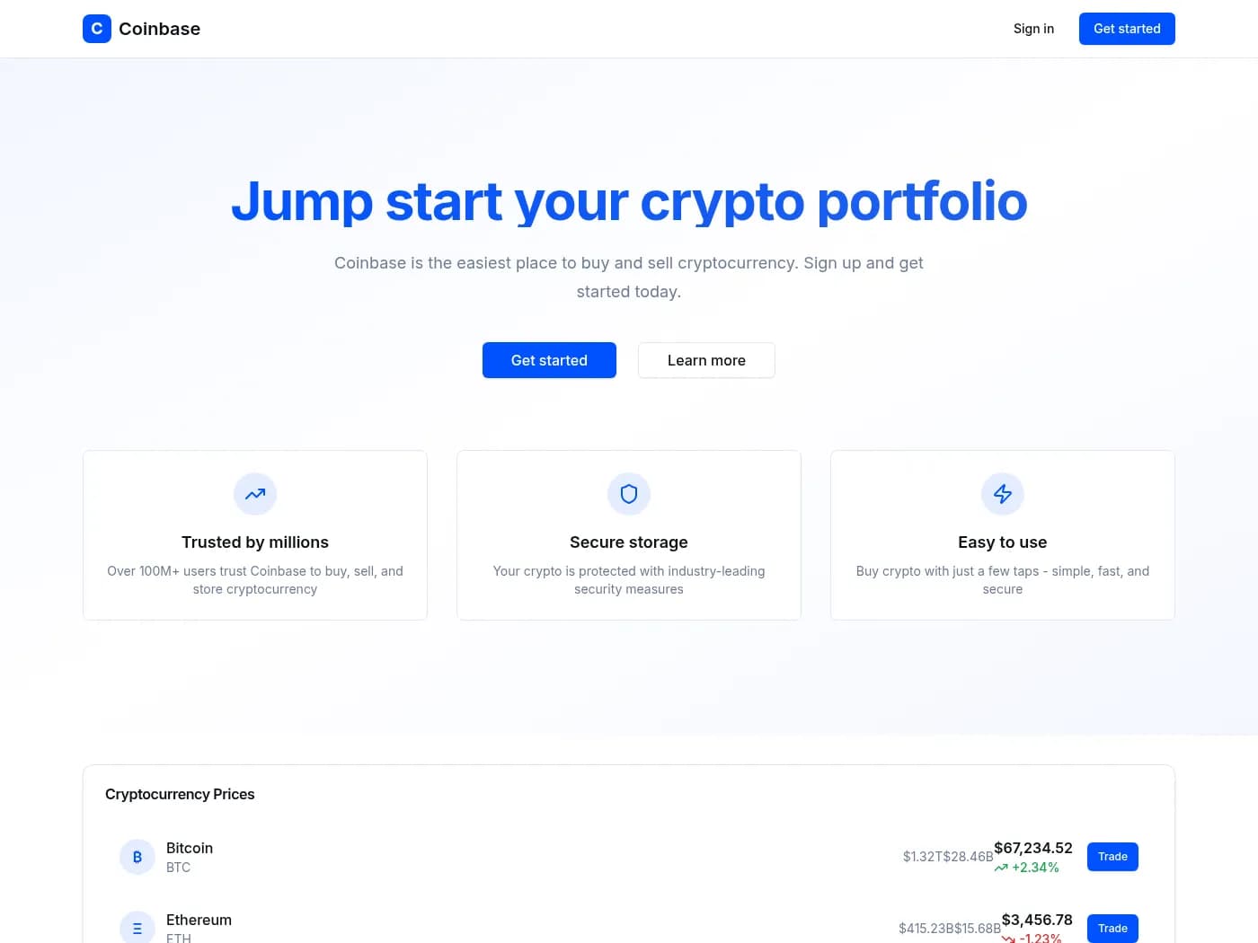 Coinbase Clone - Cryptocurrency Trading Platform