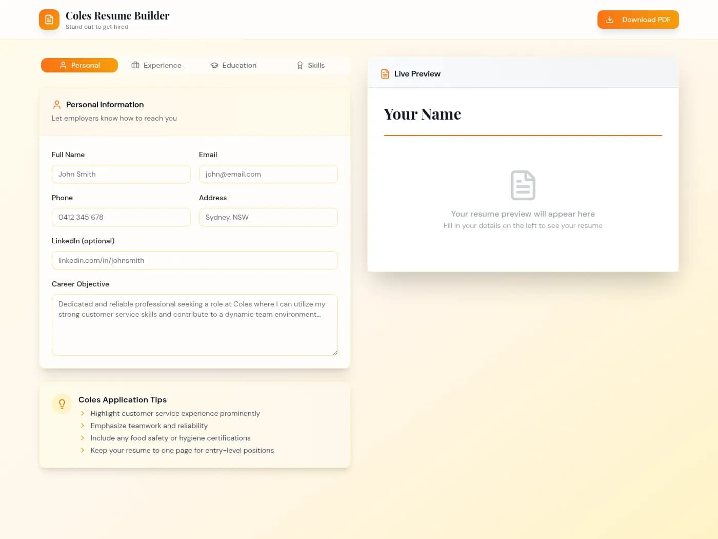 Coles Resume Builder