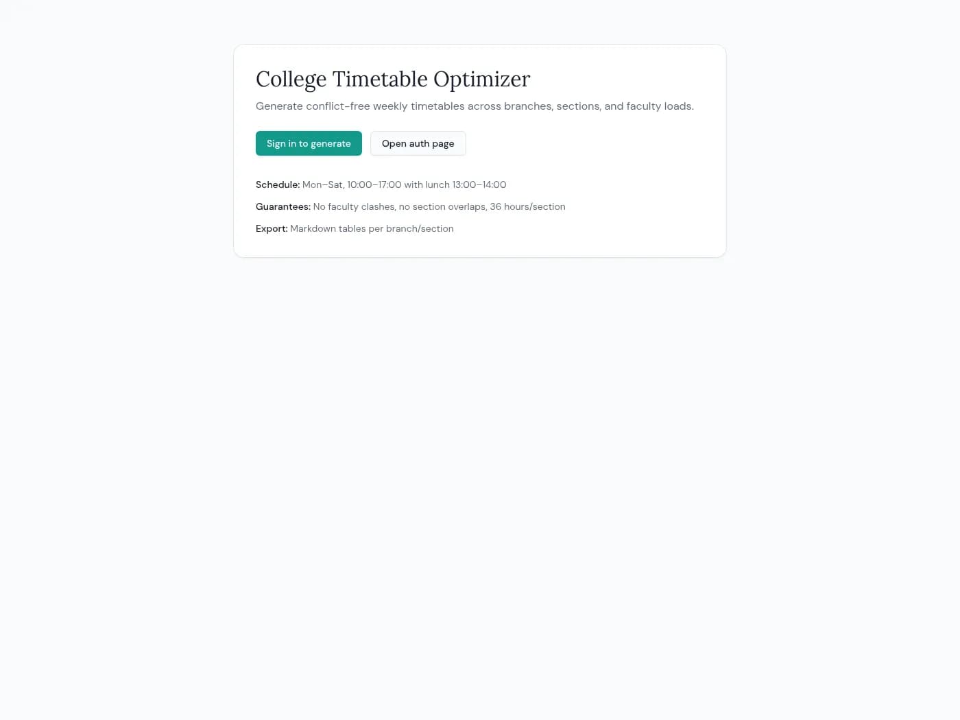 College Timetable Optimizer