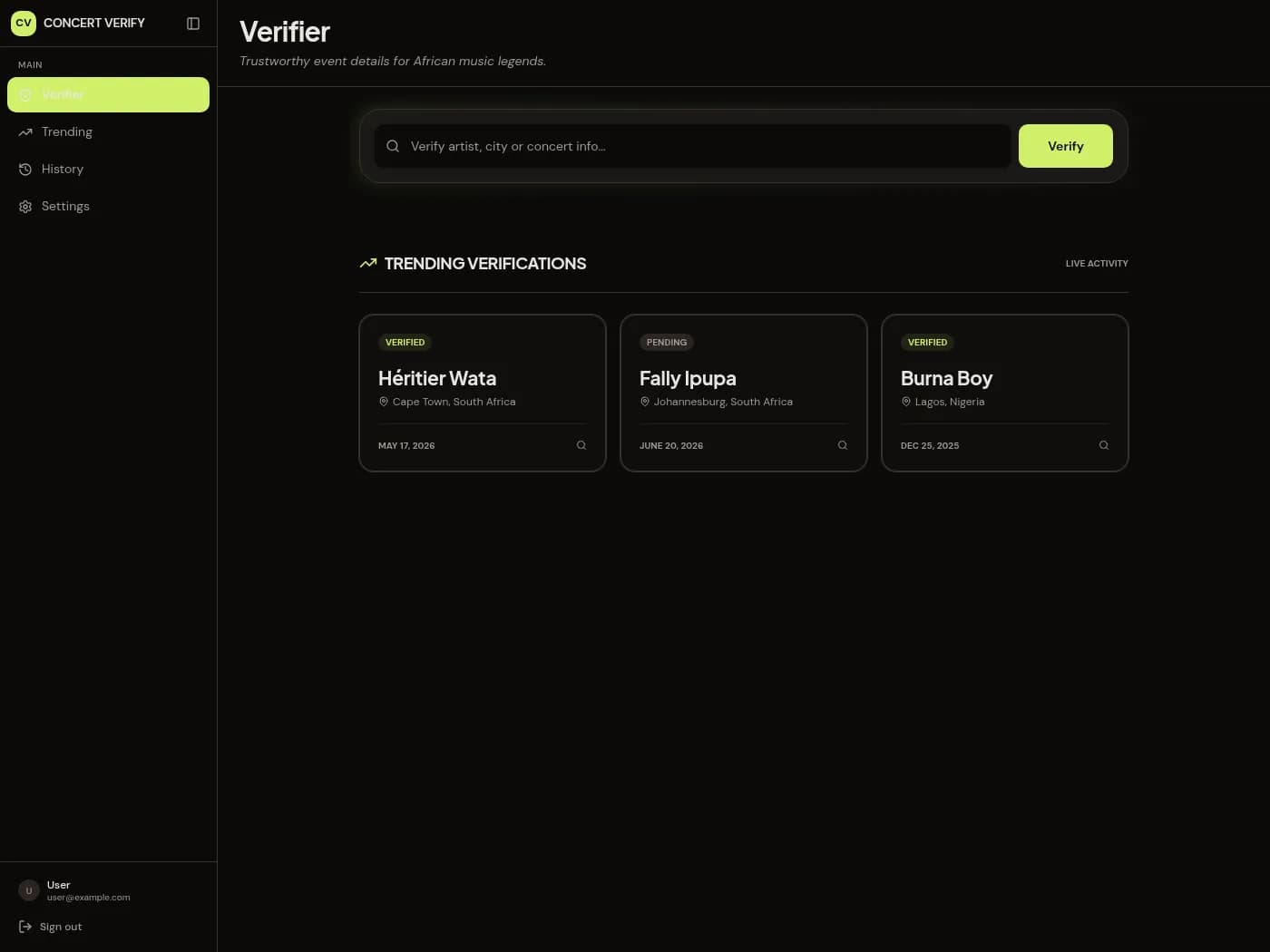 Concert Info Verifier