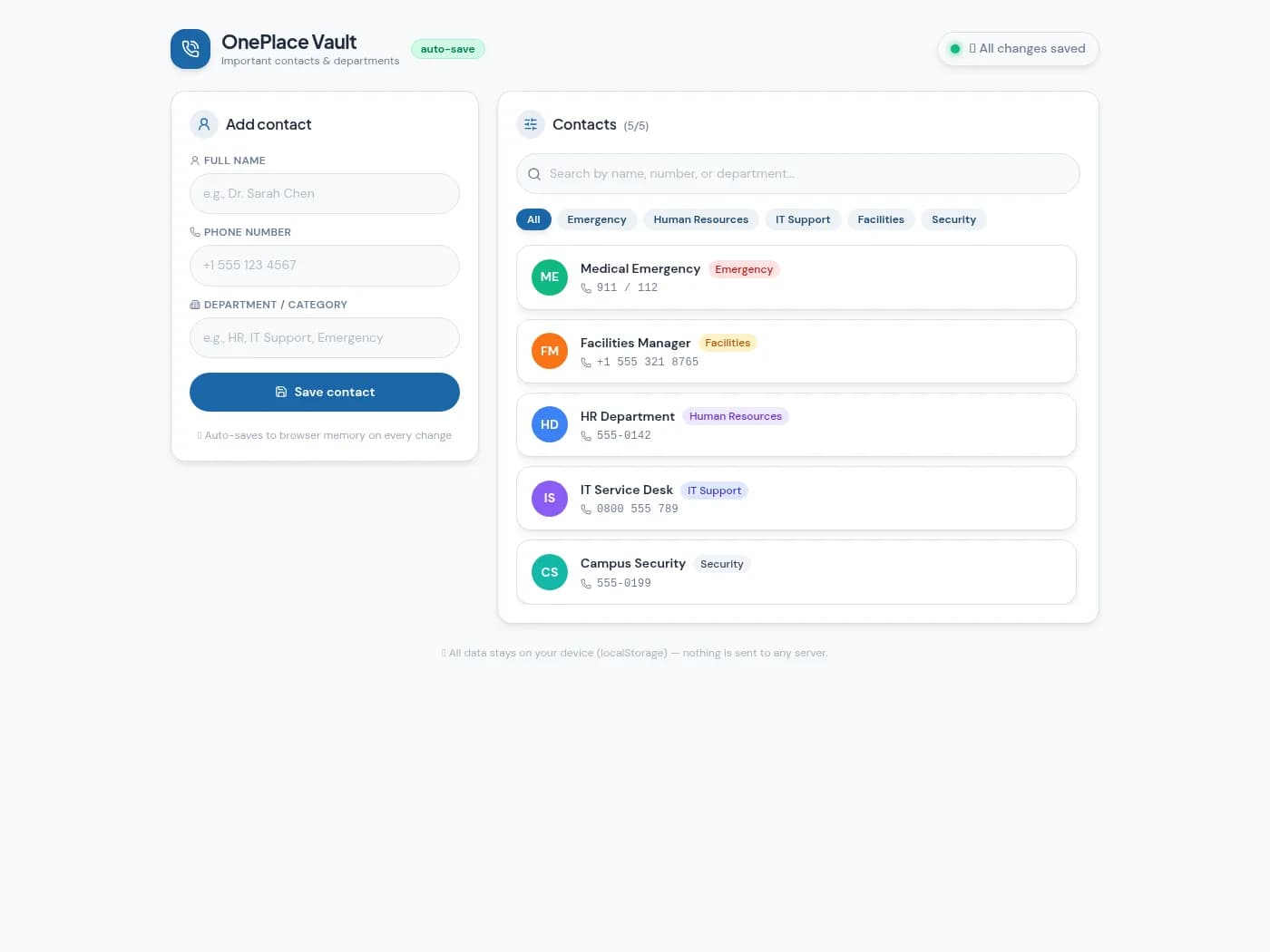 OnePlace Contact Vault