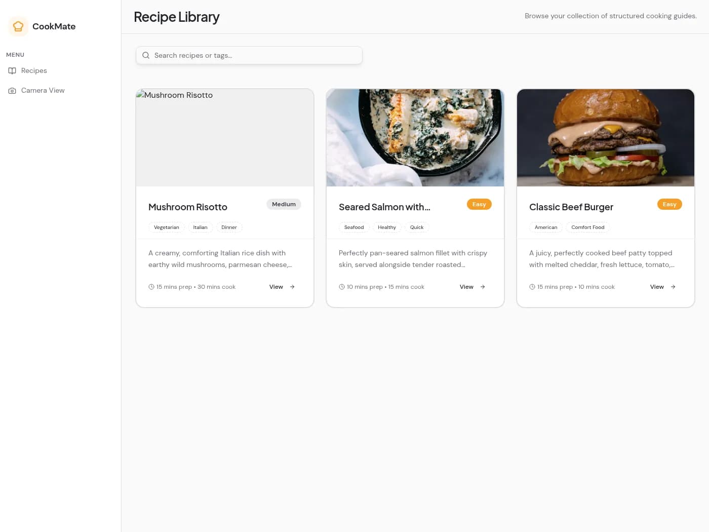 CookMate UI Dashboard