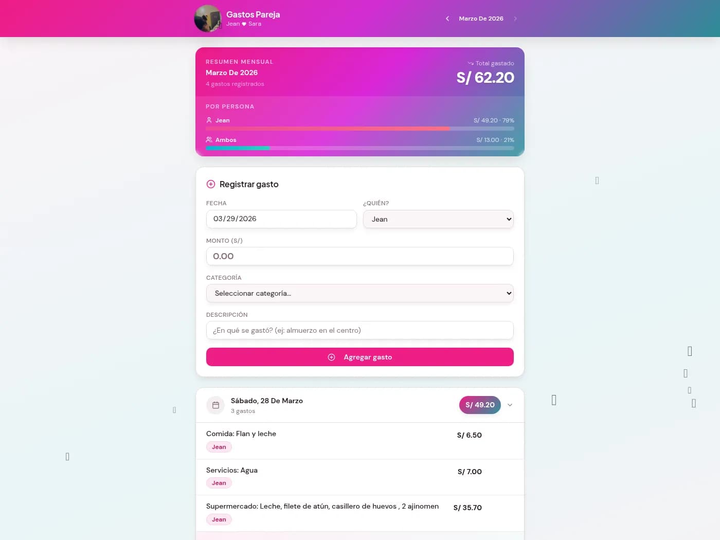 Pareja Expenses Tracker