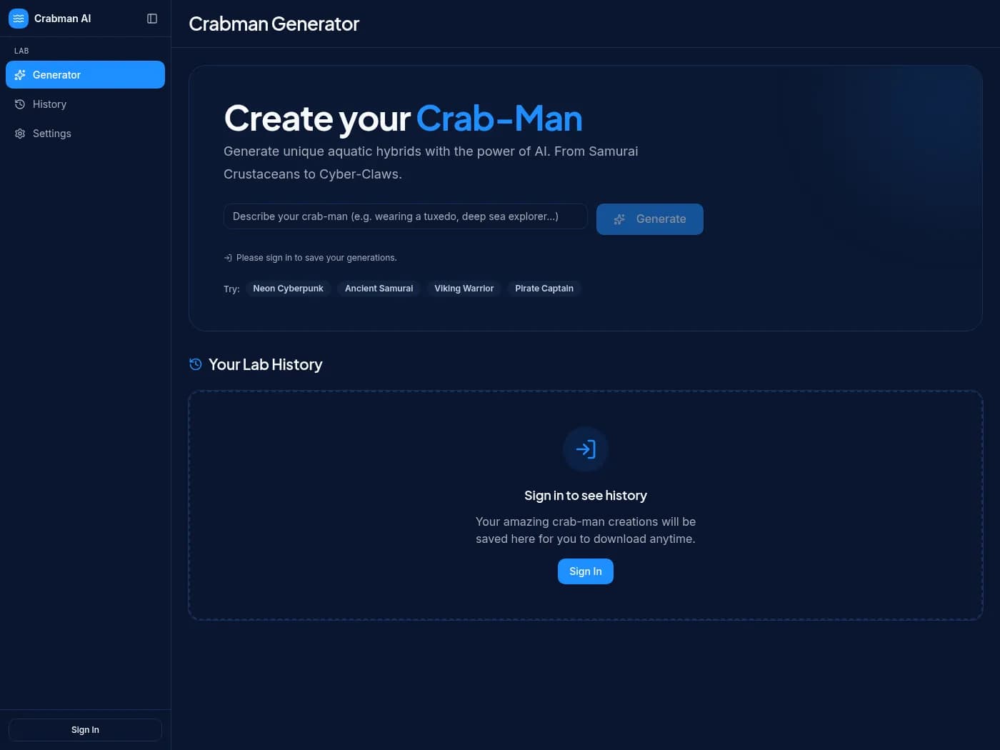 Crabman Image Generator