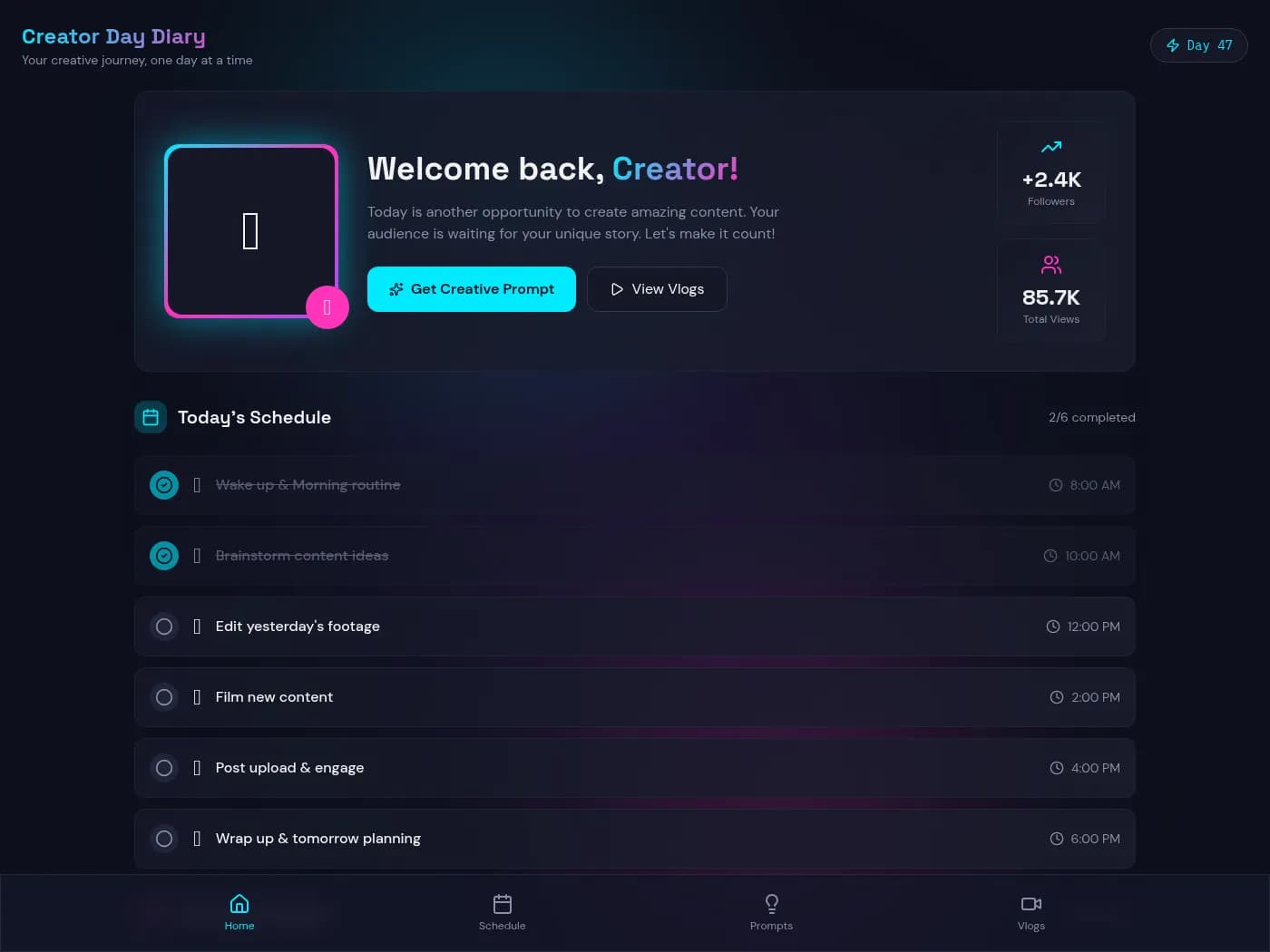 Creator Day Diary