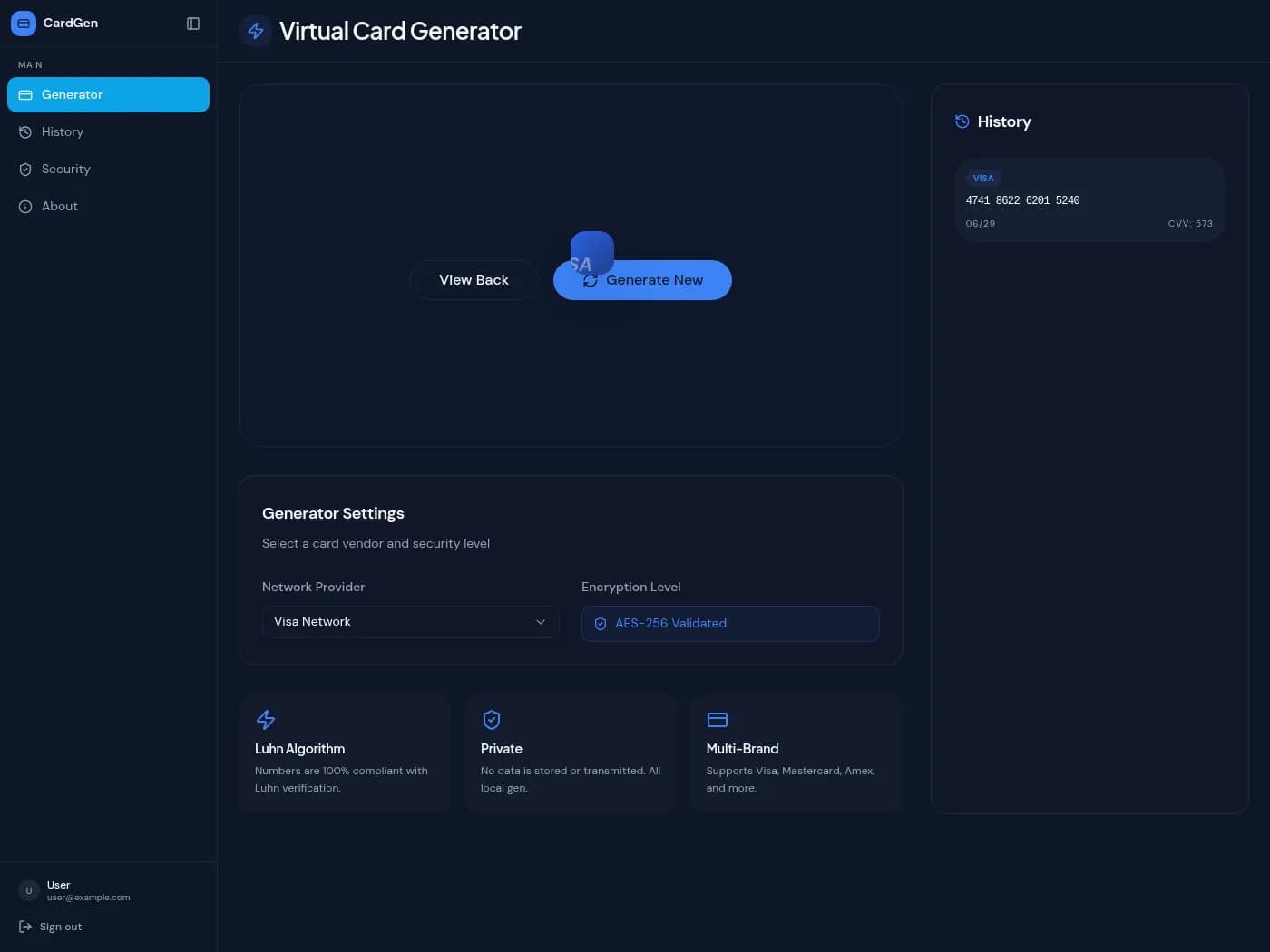 Virtual Card Generator