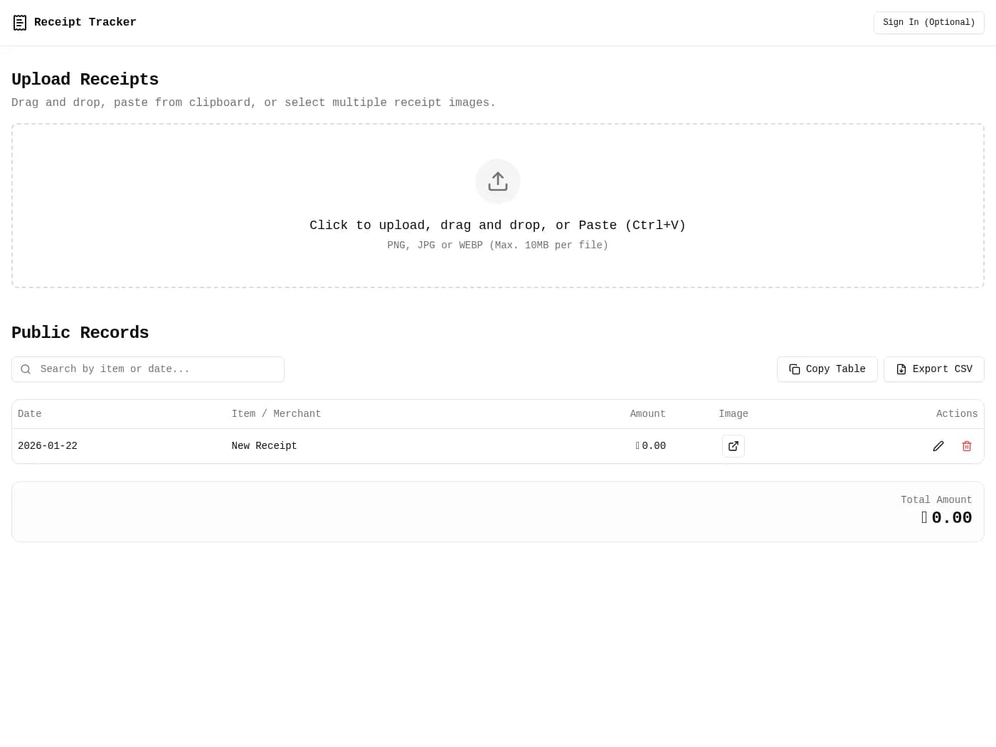 Credit Receipt Uploader