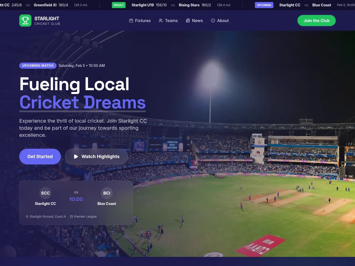 Cricket Club Website