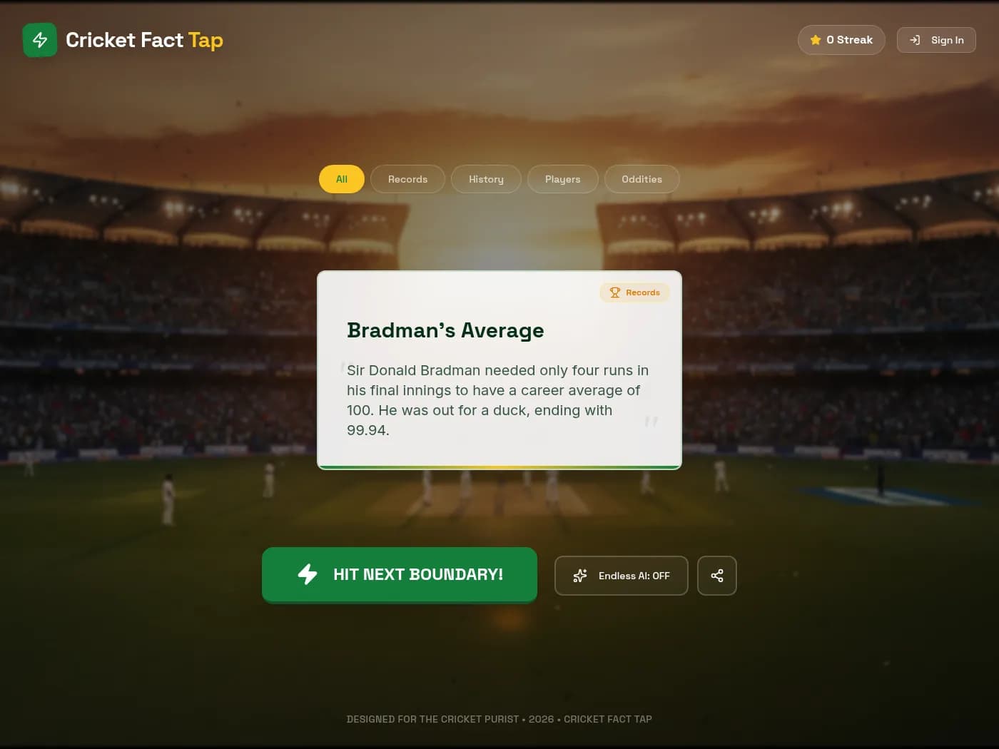 Cricket Fact Tap