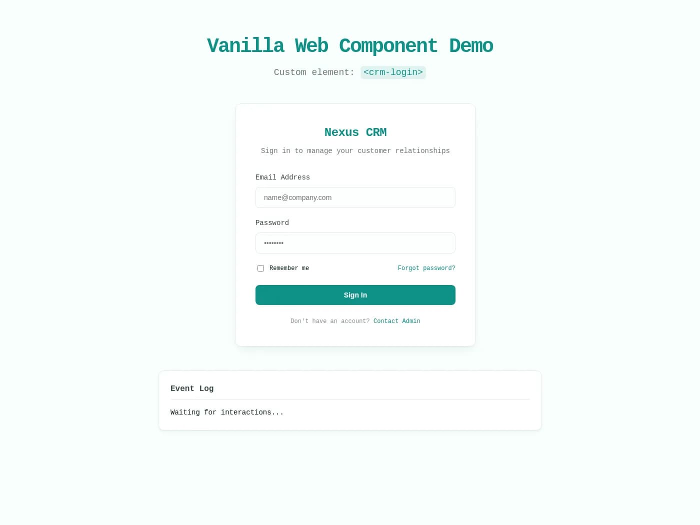CRM Login Web Component