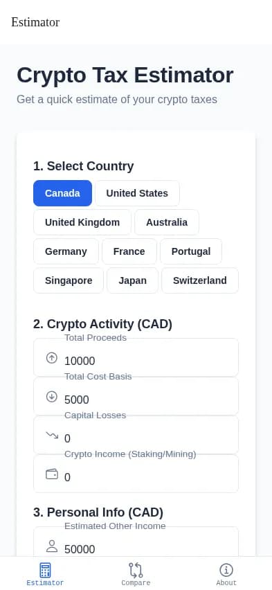 Crypto Tax Estimator