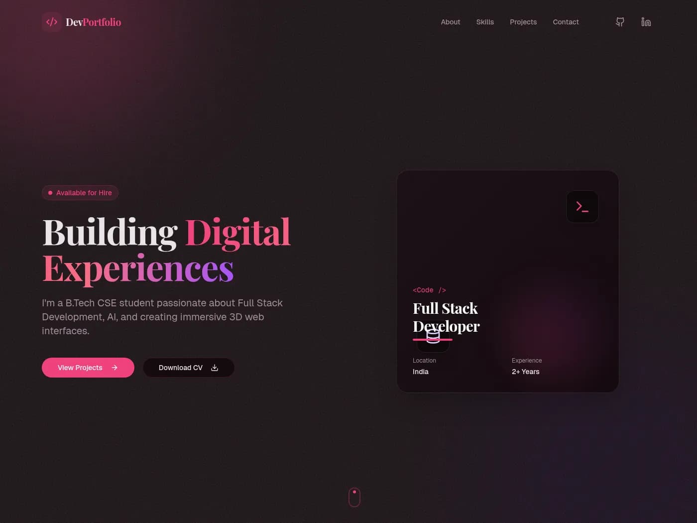 Animated CSE Portfolio