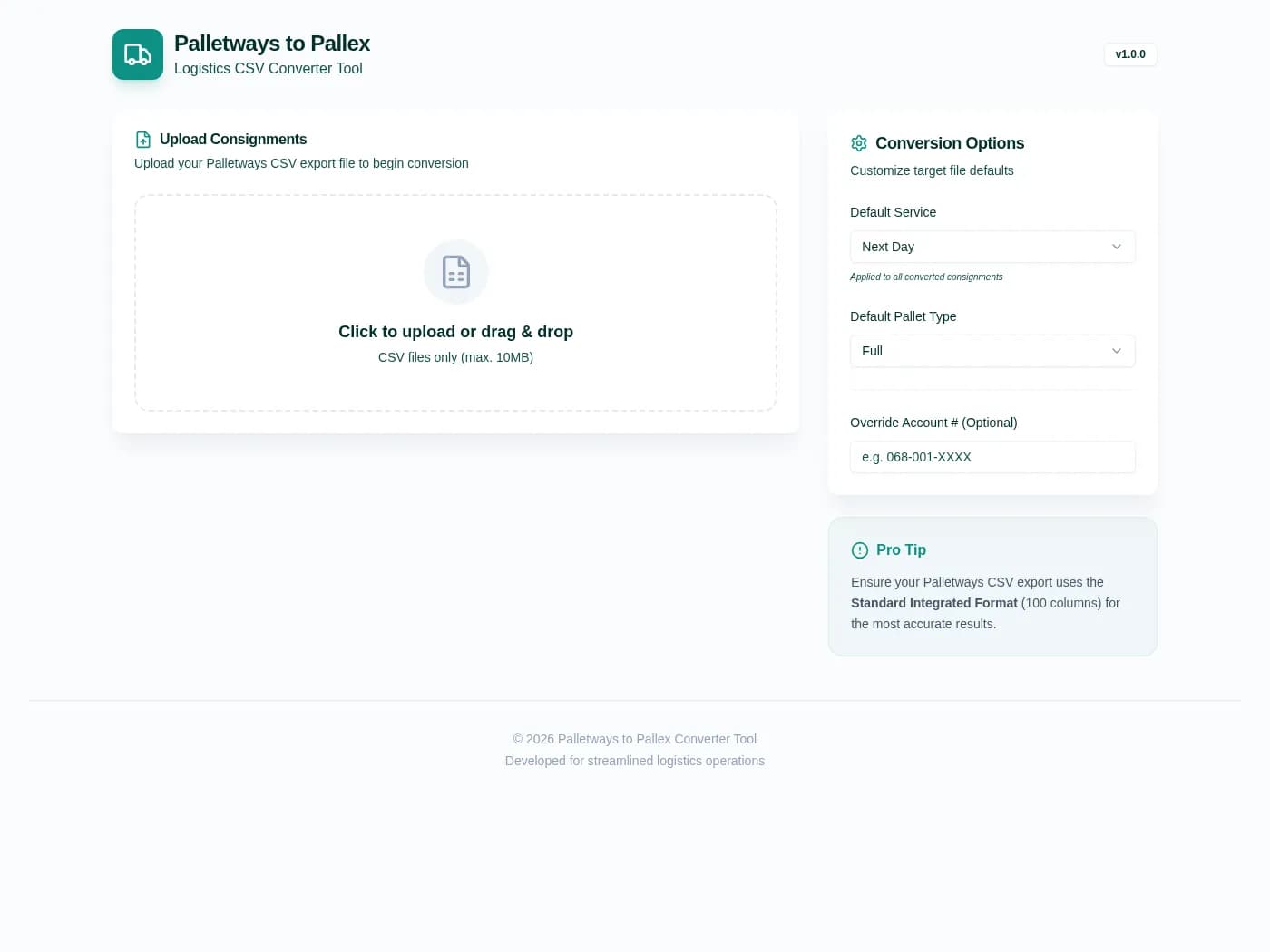 Palletways to Pallex Converter