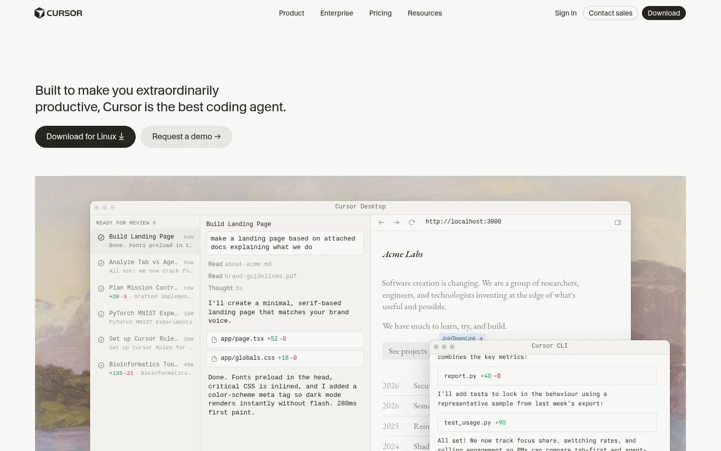Cursor — AI code editor with inline suggestions, tab completion, and multi-file context