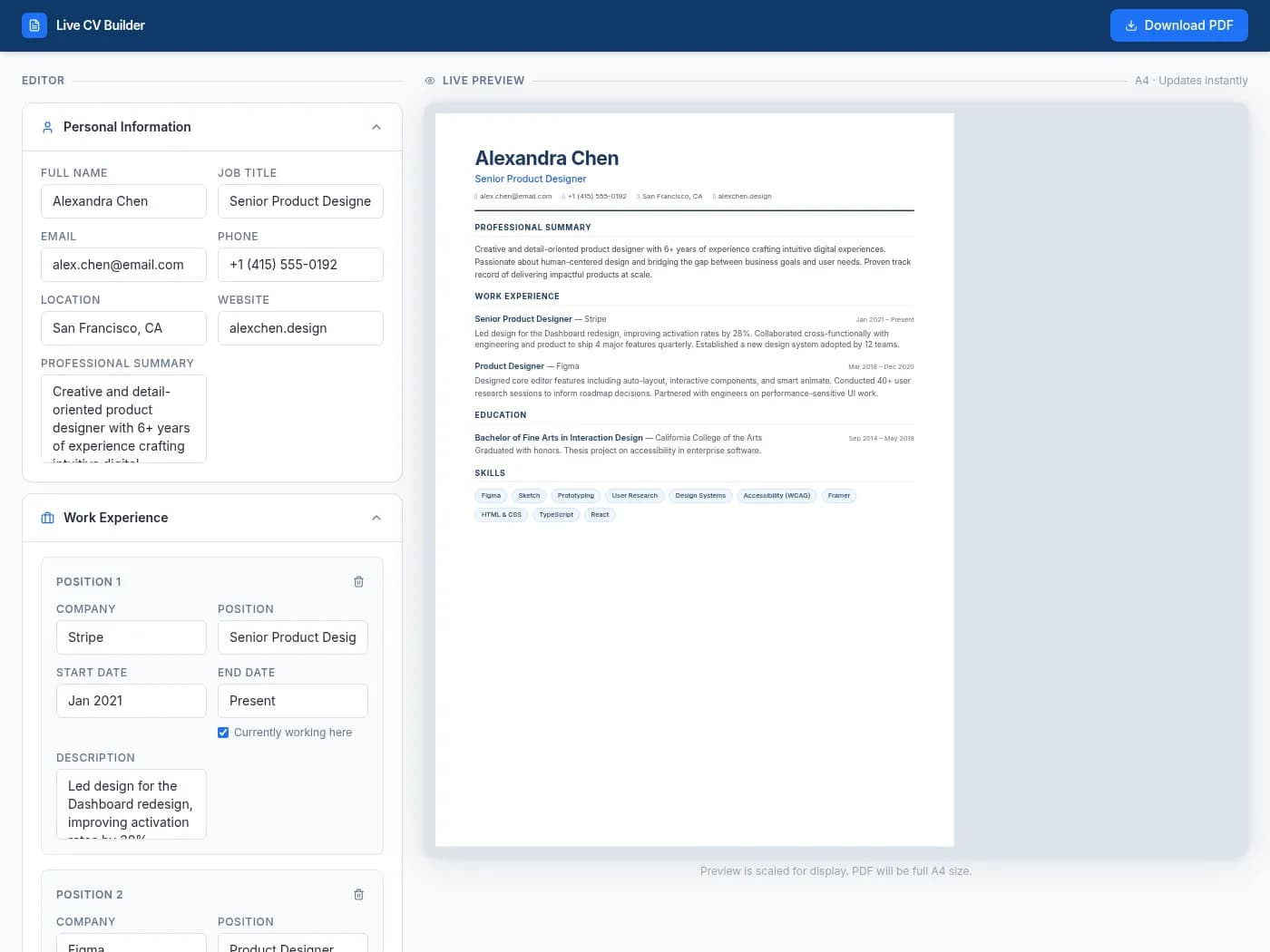 Live CV Builder